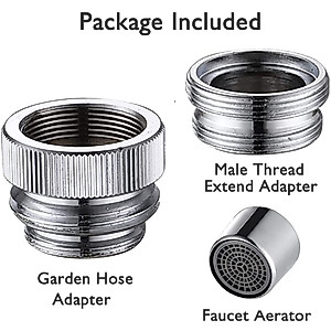 QMLALA Faucet Adapter with Aerator, Garden Hose Adapter Kitchen Sink Faucet Adapter Kit for 55/64" Female to 3/4" Male Faucet Adapater