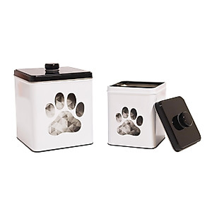 Define Marvelous 2pc Set Square Storage Dog Tin Container for Treats, Food, Storage, Supplies, Toys (Paw)