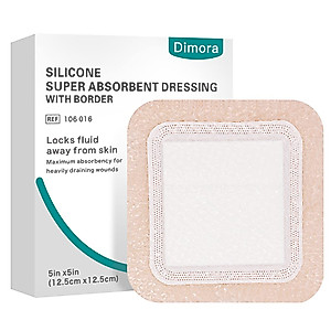 Dimora Silicone Super Absorbent Wound Dressings, 5"X5" Self-Adhesive Bandages with Ultrasorb Polymer, 10 Packs