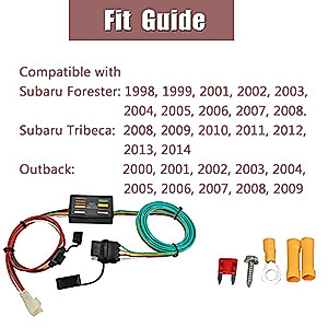 RED WOLF 4-Pin Trailer Wiring Harness Compatible with 1998-2008 Subaru Forester, 2000-2009 Outback, 2008-2014 Subaru Tribeca 4-Way Flat Towing Hitch T-Connector Plug