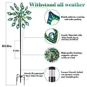 Peafowl Wind Spinners Outdoor Kinetic Wind Spinner Metal Wind Catcher Large Windmills Spinner Wind Sculpture Flower Wind Spinners Ornaments for Outdoor Yard Patio Lawn Garden Decorations