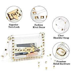 COROMAY Clear Purse for Women, Clear Crossbody Bag Stadium Approved, Fashion Rivet Decor Clear Purses