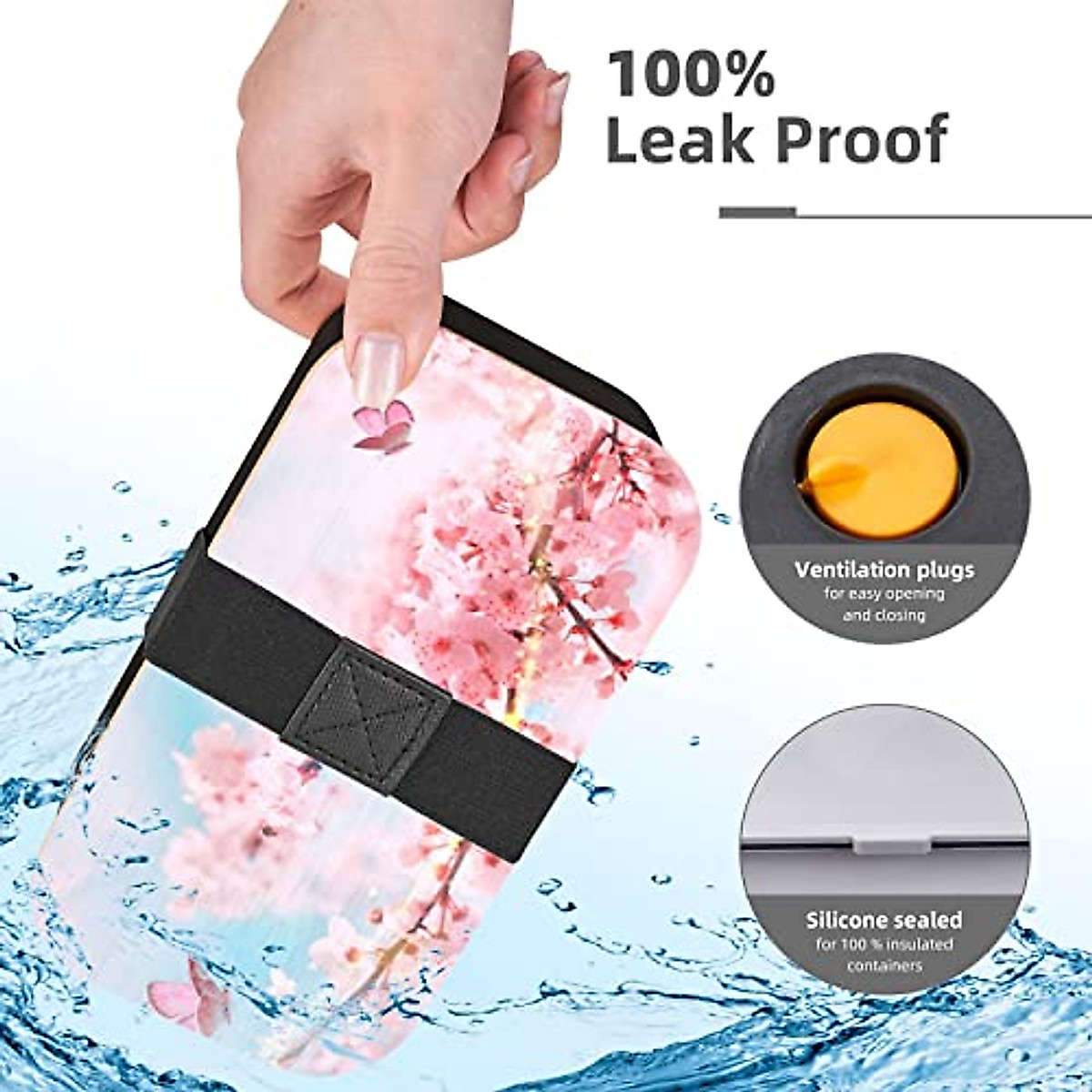 KOOLR Pink Sakura Print Bento Box Adult Lunch Box With 2 Compartments Stackable For Work Picnic Leak Proof Bento Box