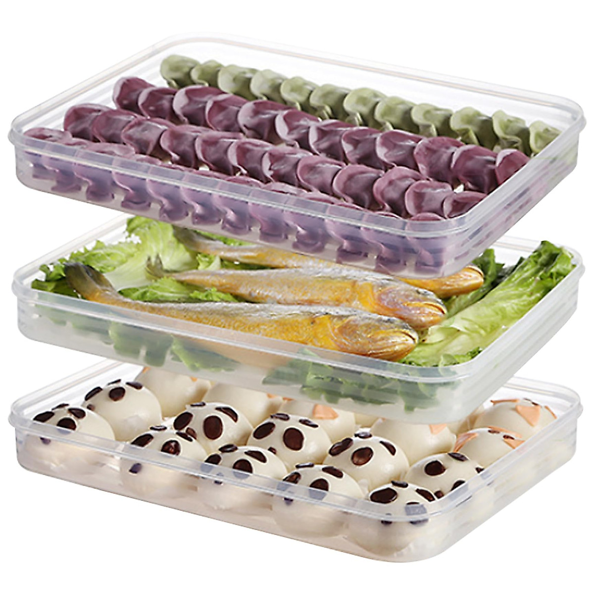 Snack Container Food Storage Container 3Pcs Dumpling Container Box Food Grade Plastic Snack Container Stackable Cookie Container with Lid Transparent Microwave Fridge Safe Storage Containers