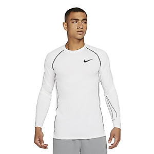 Nike Pro Dri-FIT Men's Tight Fit Long-Sleeve Training Top (as1, Alpha, x_l, Regular, Regular, White/Black) X-Large
