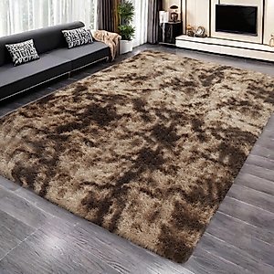 Large Shag Area Rugs 8x10 Feet, High Pile Fuzzy Rugs for Living Room, Ultra Soft Fluffy Furry Rugs for Bedroom, Anti-Skid Indoor Carpet Nursery Rugs for Kids Room Home Decor, Brown