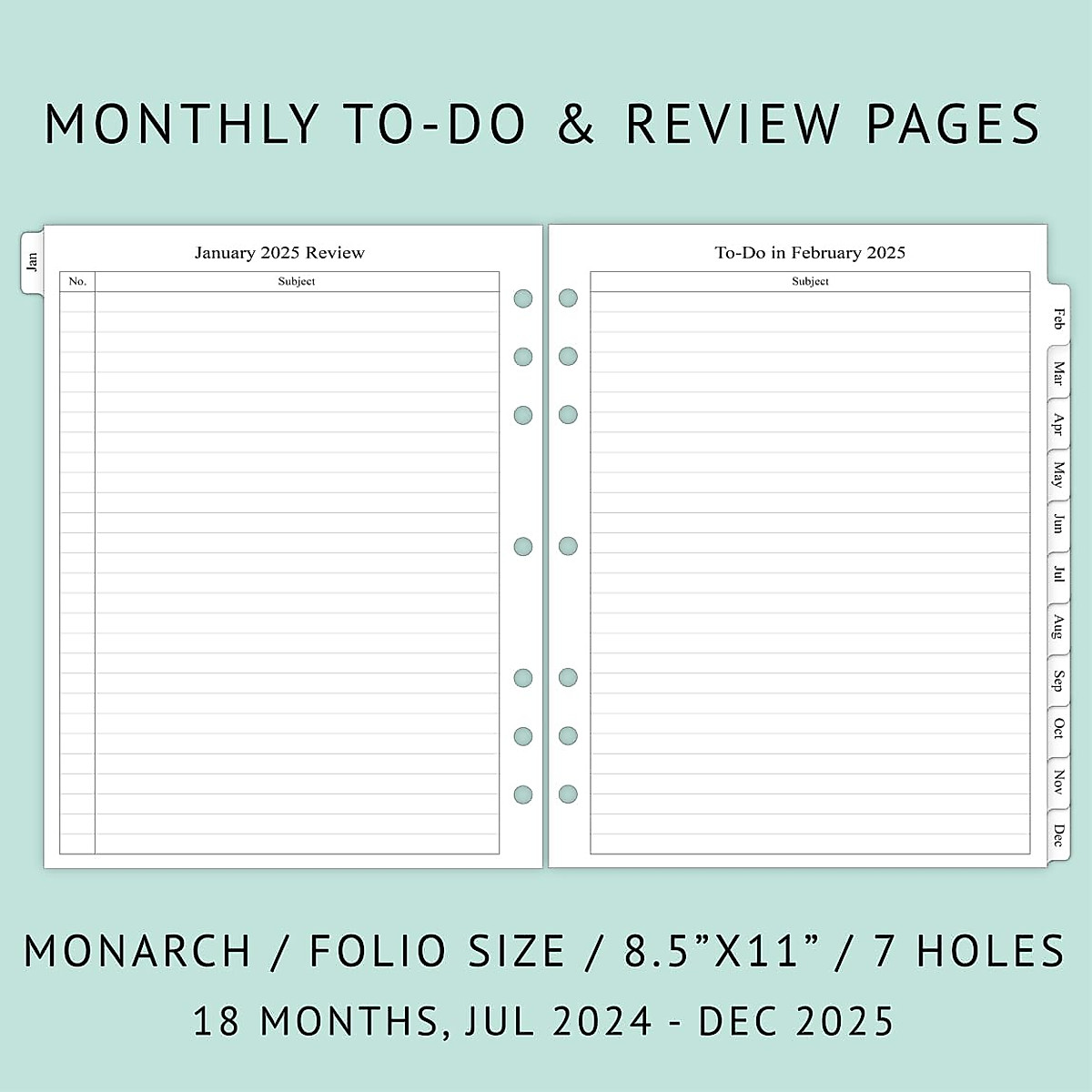 2024 Monthly Planner Refill Folio Size, 12 Months Run January 2024 to December 2024, Two Pages Per Month, 8-1/2" x 11", Size 5