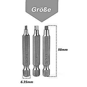 Fixinus 6 Pieces Square Screwdriver Bits, 1/4 inch Hex Shank S2 Steel Square SQ1 SQ2 SQ3 Drill Bits Magnetic Screwdriver Bit Set, 50mm Length