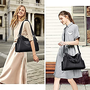 CHERISH KISS Shoulder Bag for Women Genuine Leather Purses and Handbags Ladies Hobo Bags Crossbody Satchel(K29 Black-1)