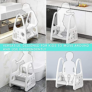 Toddler Step Stool with Handles, Two Step Stool for Toddler and Kids, Reaching Bathroom Sink, Toilet Potty Training (Gray)