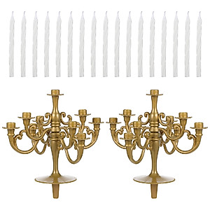 ifundom 2pcs Candle Holder Stand with 9Pcs Candle Vintage Candelabra Candlestick Cake Topper Gold Candlestick Holders Cake Toppers Ornaments for Wedding Birthday Party