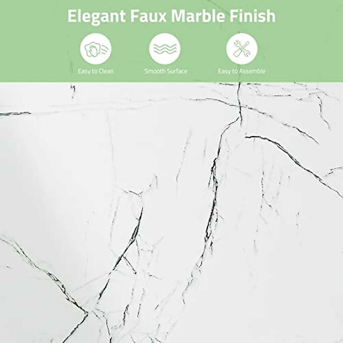 Nopurs Round Dining Table, 31.5" Small Kitchen Table, Sofa Table with Faux Marble Desk and Metal Pedestal Base, Coffee and Bistro Table for Living Room, Kitchen, Bedroom, Meeting Room, and Balcony