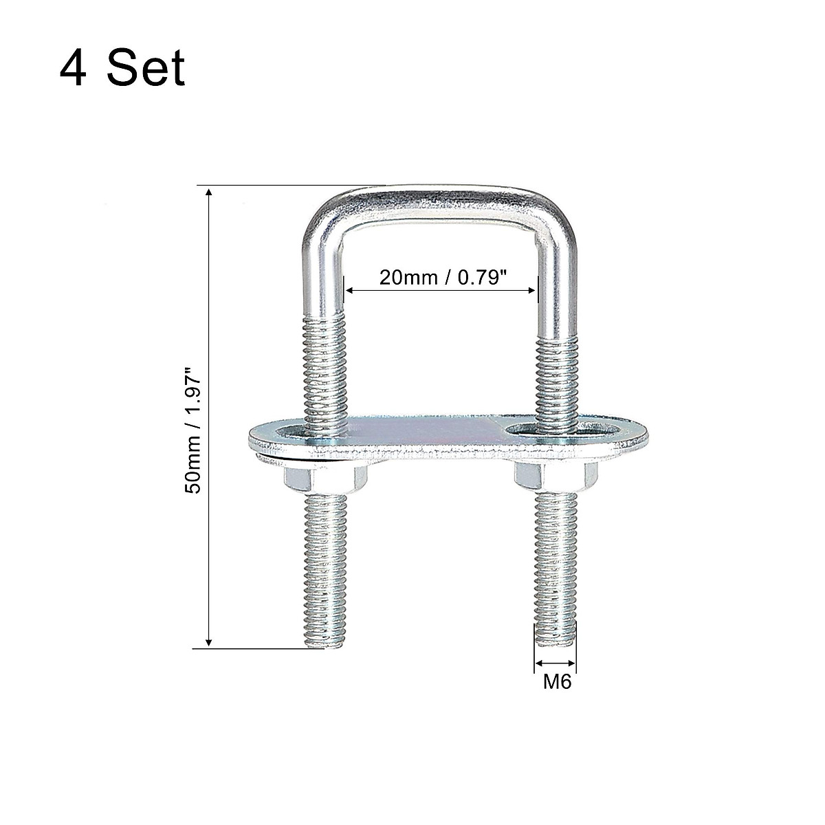 uxcell Square U-Bolts 3/4"(20mm) Inner Width Carbon Steel M6 with Nuts, Frame Plate, Round Washers 4 Set