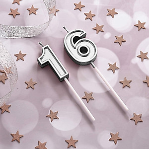 16th Birthday Cake Decorations Set Include 16th Birthday Candles Numeral 16 Cake Candles and Happy 16th Birthday Cake Toppers with Heart Star Cupcake Picks for Birthday Party (Black Series)