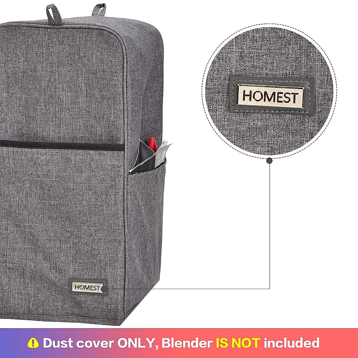 HOMEST Blender Dust Cover with Accessory Pocket Compatible with Ninja Foodi, Grey (Patent Pending)