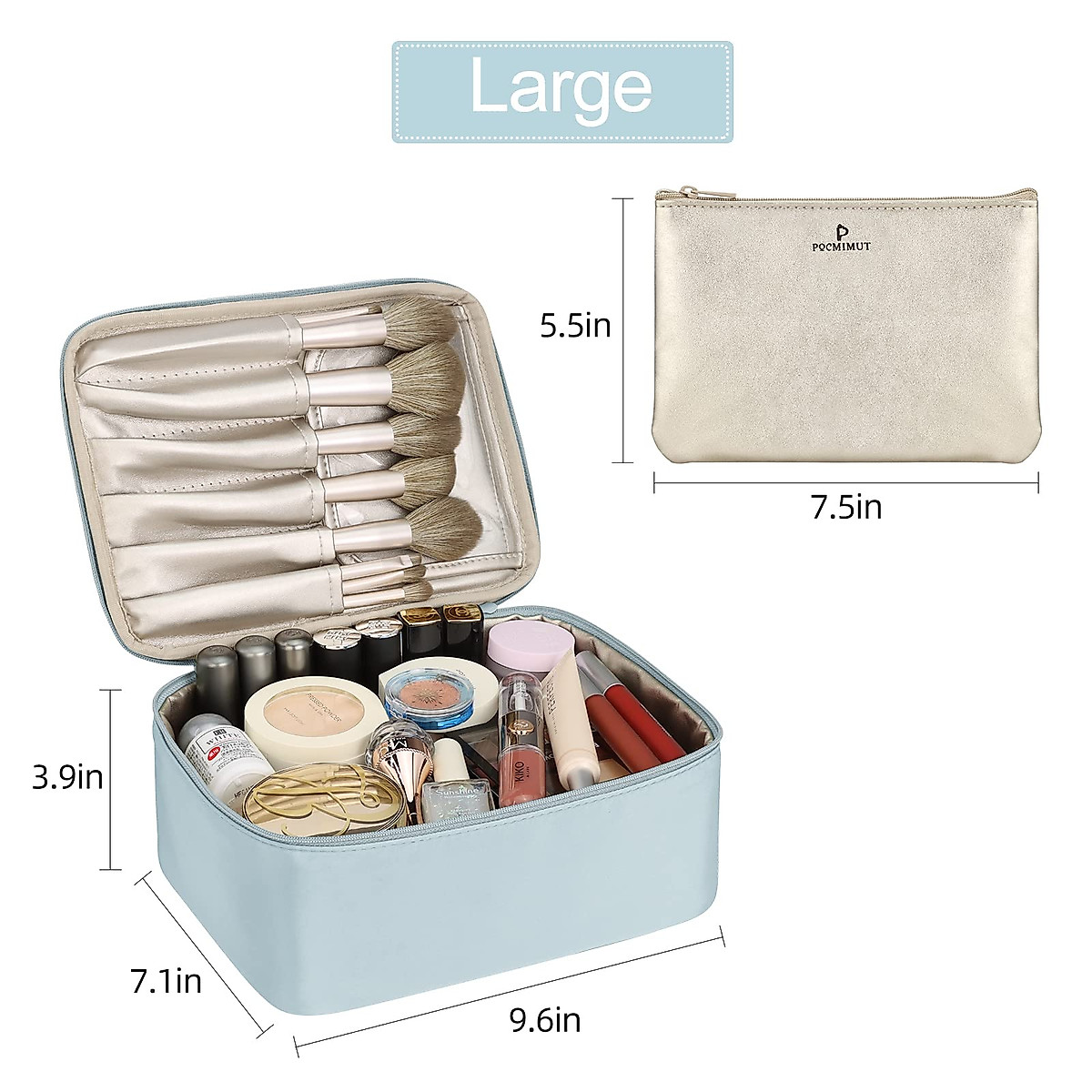 Pocmimut Makeup Cosmetic Bag for Women Cosmetic Travel Makeup Large Toiletry Bag for Girls Make Up Brush Bags Reusable Toiletry Bag(Blue)