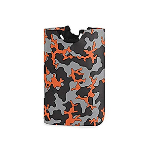 One Bear Camouflage Laundry Basket Fashion Orange Gray Black Camo Large Foldable Laundry Hamper with Handles Collapsible Laundry Bucket for Toy Clothes Book