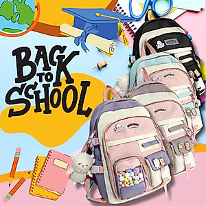 Kawaii Backpack with Kawaii Pins and Accessories for School Elementary for Teen Girls Cute Aesthetic Y2K 16.5'' Laptop Bag (Pink with Sheep Toy)