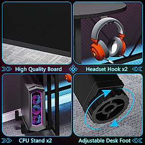 Tribesigns 75 Inch Gaming Desk with Monitor Shelf, Large PC Computer Desk with LED Lights, Gaming Table Gamer Desk for Bedroom, Home Office, Black