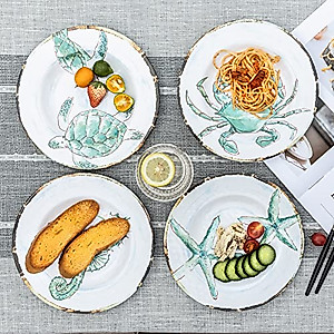 Gofunfun Melamine Salad Plates Set of 4, Salad/Dessert Plate for Outdoor/Indoor Use, Shatterproof, BPA Free, Dishwasher Safe Small Dinner Plates, Marine Life