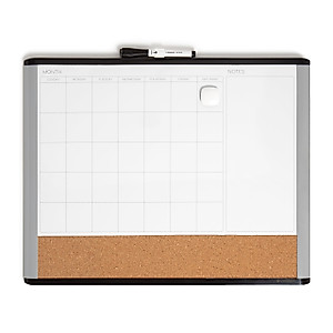 U Brands Magnetic Dry Erase 3-in-1 Calendar Board, 16 x 20 Inches, MOD Black/ Gray Frame, Magnet and Marker Included (388U00-01), Black & Grey