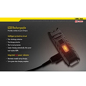 Nitecore Thumb 85 Lumens USB Rechargeable White & Red LED Keychain Light - Tiltable Work Light with Clip and a LumenTac USB Charging Cable