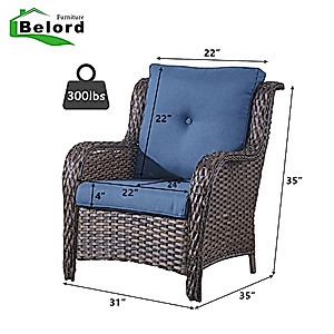 Belord Patio Furniture Conversation Sets 2 Peices Wicker Chairs, Wide Armchair Outdoor Furniture Sets for Porch, Balcony, Backyard, All Weather Brown Wicker Chair with Blue Cushion