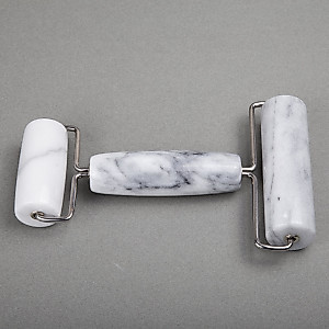 Creative Home Natural Marble Double Pastry Pie Roller, 4-/12" x 7-1/2" x 1-1/4" H, Off-White (Patterns may very)