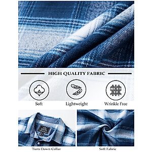 MAGCOMSEN Plaid Shirts for Men Flannel Shirts Long Sleeve Shirts Casual Shirts Work Shirts Athletic Shirts Mens Work Shirt Corduroy Shirts for Men Blue White