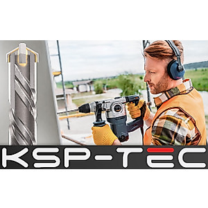 KSP-TEC® | Carbide - Cross Tipped SDS-Plus Rotary Hammer Drill and Chisle Bit Set with Storage Case for Masonry, Concrete, Brick, Stone