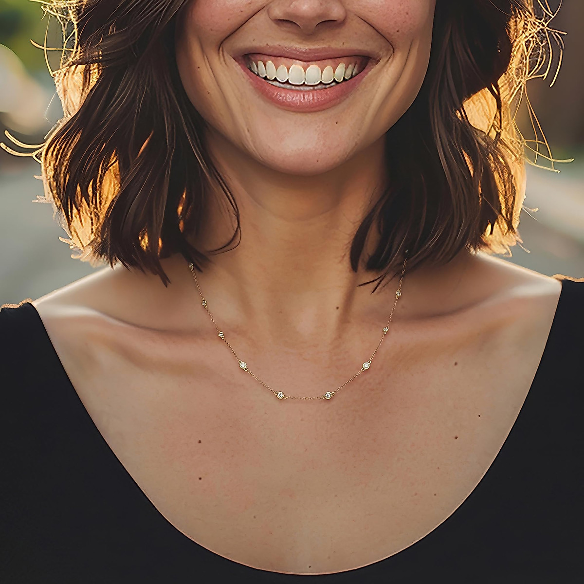 Ross-Simons 14kt Gold Bezel-Set Diamond Station Necklace