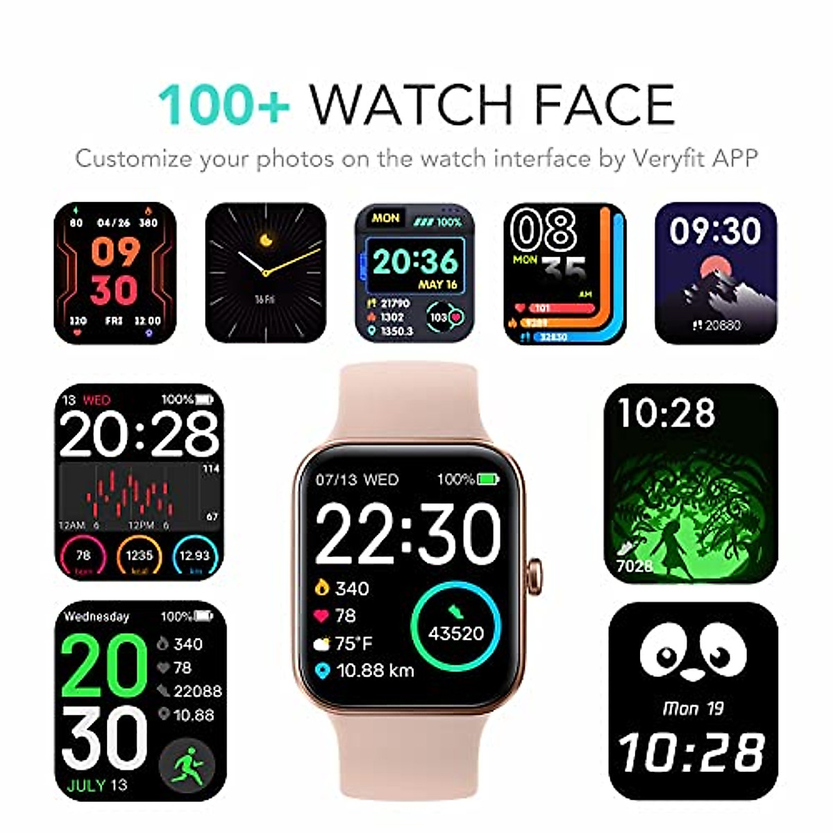 SKG Smart Watch for Women, Fitness Tracker with 5ATM Swimming Waterproof, Health Monitor for Heart Rate, Blood Oxygen&Sleep, 1.7'' Touch Screen Smartwatch Fitness Watch for Android-iPhone iOS, V7 Pink