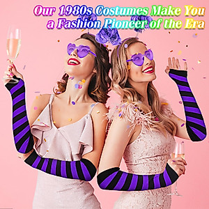 Womens Tulle Tutu Costume Set, Skirt Arm Leg Warmers Striped Socks, 80s Outfit Accessories Set for Women Party, C-Purple