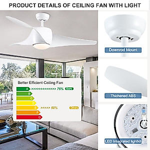 SNJ Smart Ceiling Fans with Lights and Remote, 52" White Ceiling Fan with Light, Modern Ceiling Fans with Remote/APP/Alexa Control, 3 Reversible Blades, Dimmable, Ceiling Fan for Bedroom Dining Room