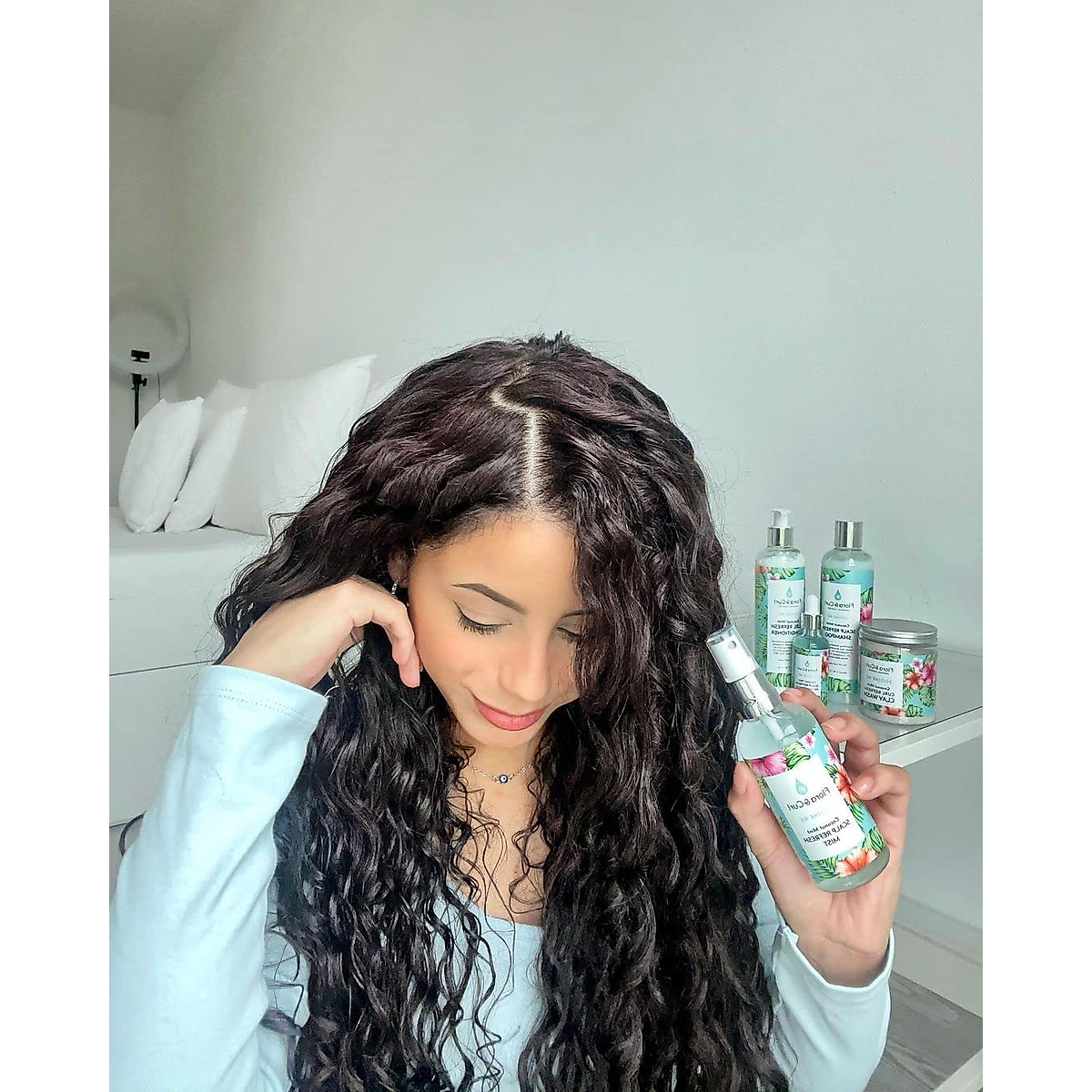 Flora & Curl Coconut Mint Scalp Refresh Mist 100ml| Dry Scalp Spray for Women With Soothing Botanicals | Cooling Scalp Relief