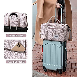 WOOMADA Foldable Travel Duffel Bag with Shoes Compartment, Overnight Bag with Wet Pocket & Trolley Sleeve, Gym Bags for Women Waterproof & Tear Resistant（brown leopard）