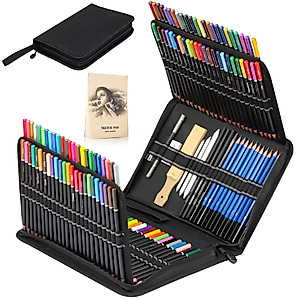 KALOUR 144 Pack Drawing Sketching Coloring Set,Include 120 Professional Soft Core Colored Pencils,Sketch & Charcoal Pencils,Sketchbook,Art Drawing Supplies for Artists Adults Beginner