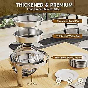 Halamine Roll Top Chafing Dish Buffet Set, 6 Quart Round Stainless Steel Chafer for Catering, Buffet Servers and Warmers for Parties Catering Event Wedding, Banquet, Events, Graduation