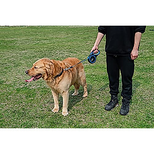 PINA Retractable Dog Leash, 26ft Dog Leash for Small Medium Large Dogs Up to 110lbs, 360° Tangle-Free Strong Reflective Nylon Tape, with Anti-Slip Handle, One-Handed Brake, Pause, Lock - Black Blue