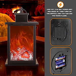 Fireplace Lamp Led Flame Log Effect Rectangle Fire Place Lantern USB Powered Simulation Flameless Fire Lights Battery Operated Fire Flame Lamp for Home Decor Indoor Christmas Ornaments (Medium)