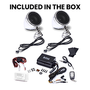BOSS Audio Systems MC520B 3 Inch Motorcycle Speakers and Amplifier Stereo Sound System - Bluetooth, Weatherproof Full Range Speakers, 2 Channel Amplifier, Wireless Remote, Use With ATV UTV