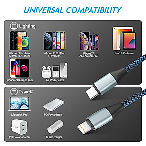 USB C to Lightning Cable, 2 Pack 10FT 20W Nylon Braided S-03BK [Apple MFi Certified] Phone Charger Compatible iPhone 14 13 12 Pro 11 Max XS XR 8 Plus, Supports Power Delivery