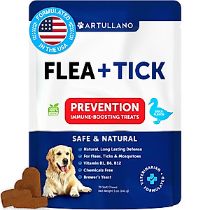 Flea and Tick Chewables for Dogs - Made in USA - Natural Flea and Tick Supplement for Dogs - Oral Flea Pills for Dogs - All Breeds and Ages - 70 Chews