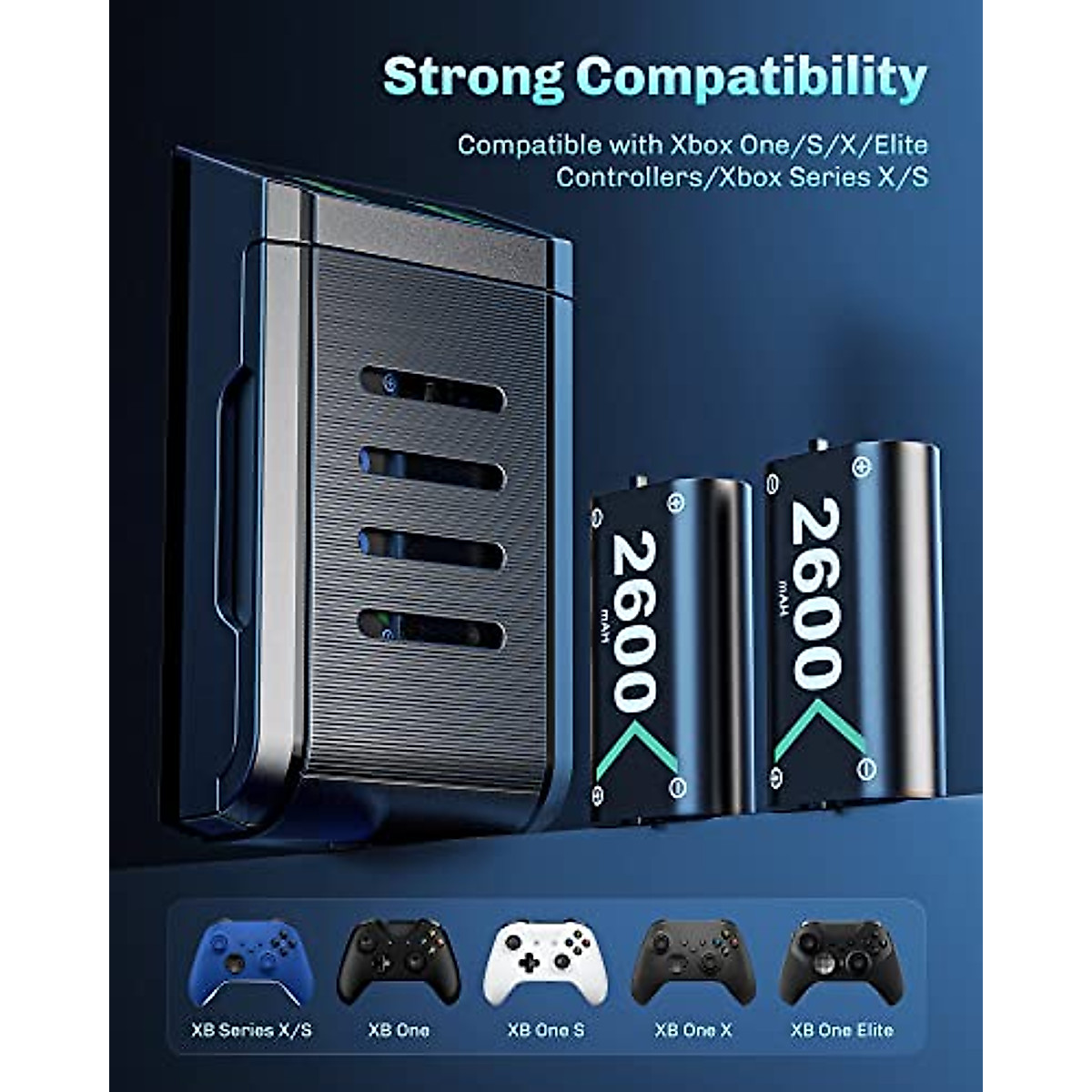 VOYEE Charger for Xbox Controller Battery Pack, 3x2600mAh High Capacity Xbox Rechargeable Battery Pack with Fast Charger Station, Led Indicator, Protective Shell for Xbox One/S/X/Elite/Series X|S