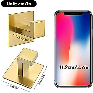 WOLIBEER Gold Coat Hooks Self Adhesive, No Drilling Towel Hooks Stick on Door Hooks Robe Hooks Wall Hooks for Bathroom Kitchen 2 Pack