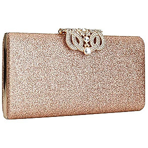 EROUGE Leather Sparkling Evening Clutch Purse Women Designer Handbag for Wedding Party (Rose gold color)