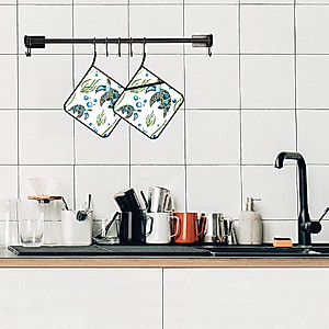 Sea Turtles and Seaweed and Bubbles Pot Holders Set of 2 Kitchen Heat Resistant Potholder for Microwave Cooking Baking Oven End Dishes and BBQ