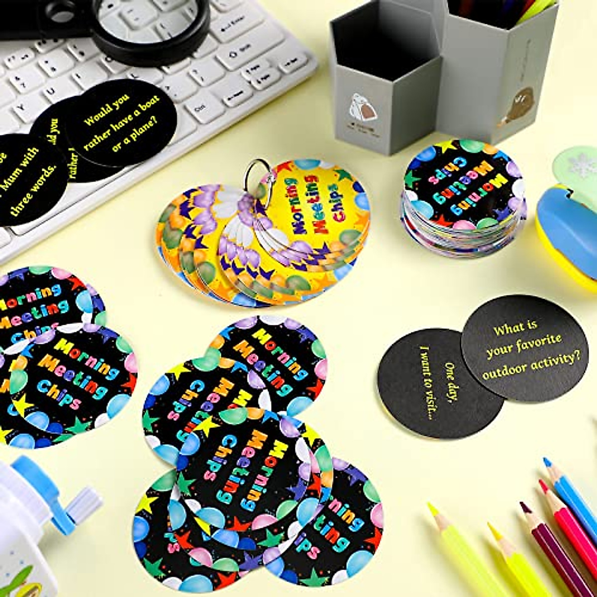 80 Pcs Morning Meeting Chips for Elementary Student Response Cards Social Skill Cards Set Kindergarten Classroom Supplies Teacher Supplies for Classroom Elementary (Blue, Purple, Dark Pink, Yellow)