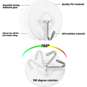 Proivory Adhesive Hooks, 24pcs Heavy Duty Wall Hooks Waterproof Transparent Self Adhesive Sticky Hooks for Hanging Heavy Duty Nail Free Seamless Hooks for for Bathroom Kitchen Utility Hooks