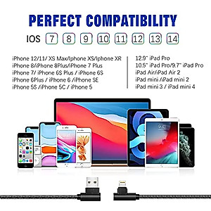 iPhone Charger [MFi Certified] 3 Pack (3/6/10FT) Nylon Braided Lightning Cable Right Angle Fast Charging Cords Compatible with iPhone 14/13/12/11/ Xs/XS Max/XR/X/8/8 Plus/7/7 Plus iPad iPod AirPods